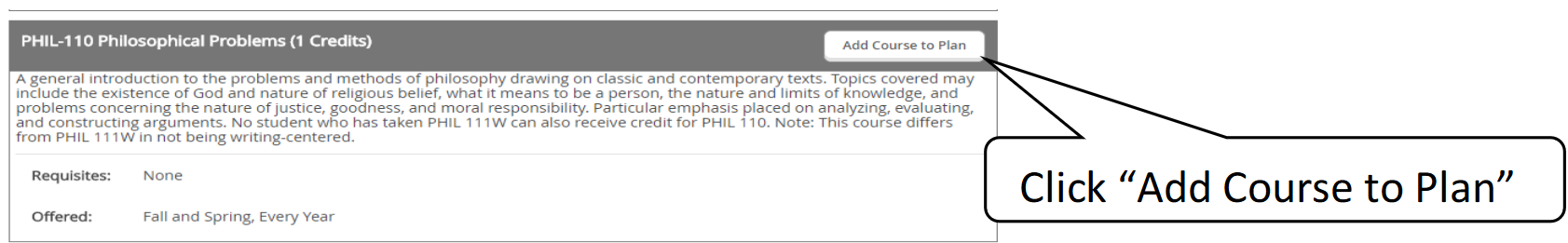 Step by step instructions on how to add a course to a plan