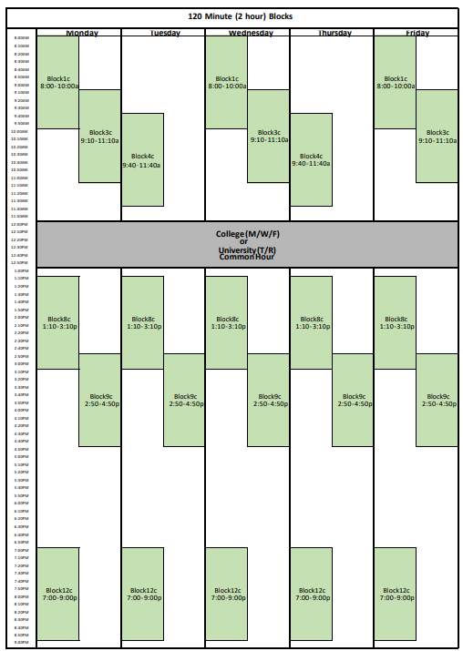 Screenshot showing 120 minute or two hour blocks in the bell schedule ...