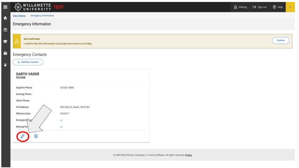 Screenshot showing how to add or edit emergency contact information.