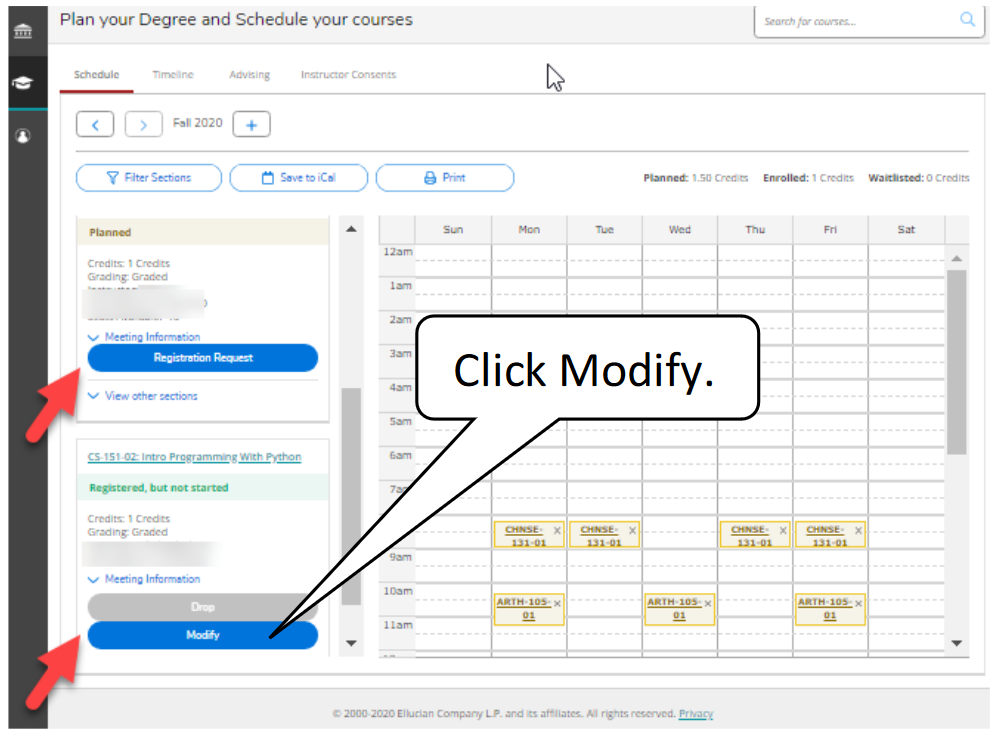Step by step instructions on how to click modify