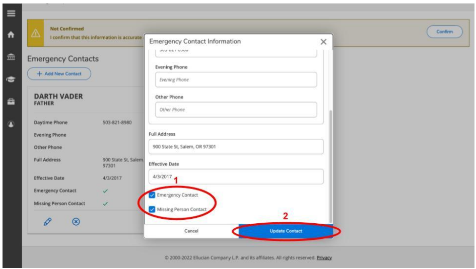 Screenshot showing how to update emergency contact section after ...