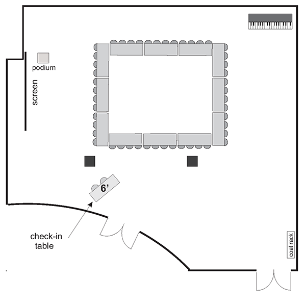 Montag Den - Hollow square seating (click to zoom)